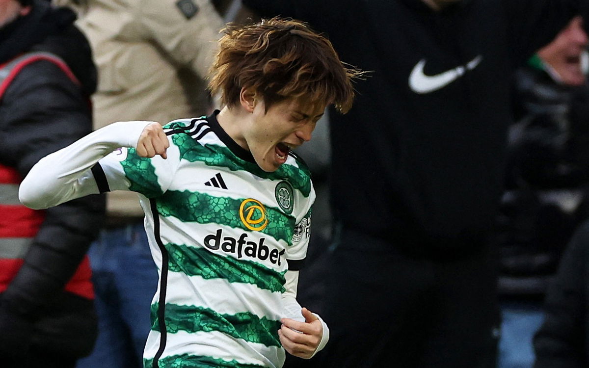 Kyogo pictured in Celtic’s 24/25 Adidas home kit