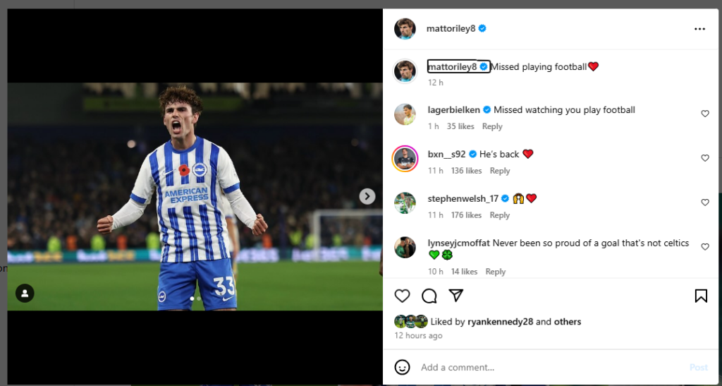 Former Celtic team-mates react to O’Riley Insta message
