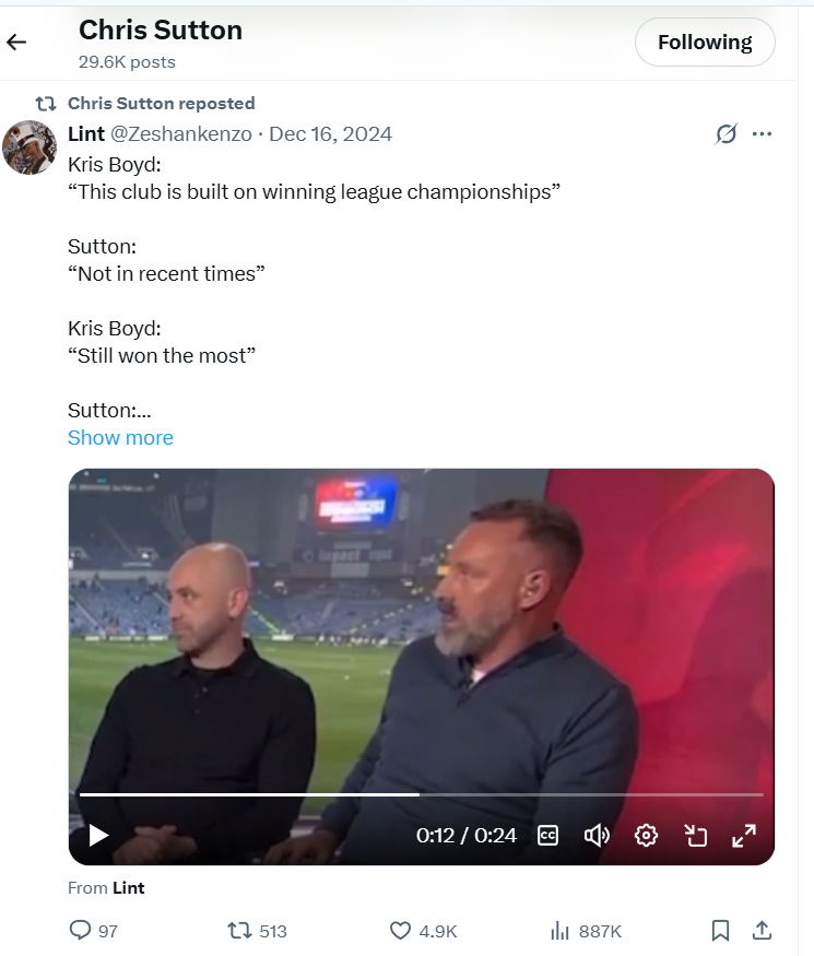 Give it a year- Chris Sutton sends Kris Boyd clip viral